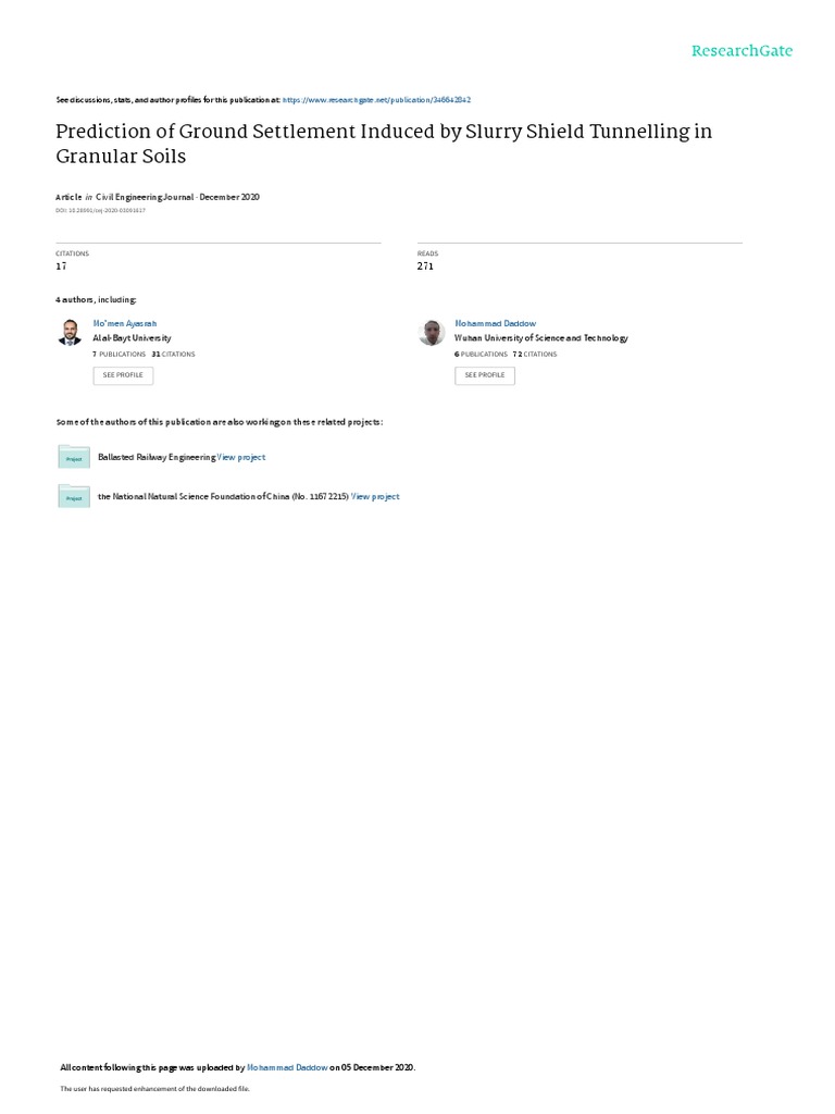 Prediction of Ground Settlement Induced by Slurry Shield Tunnelling in ...