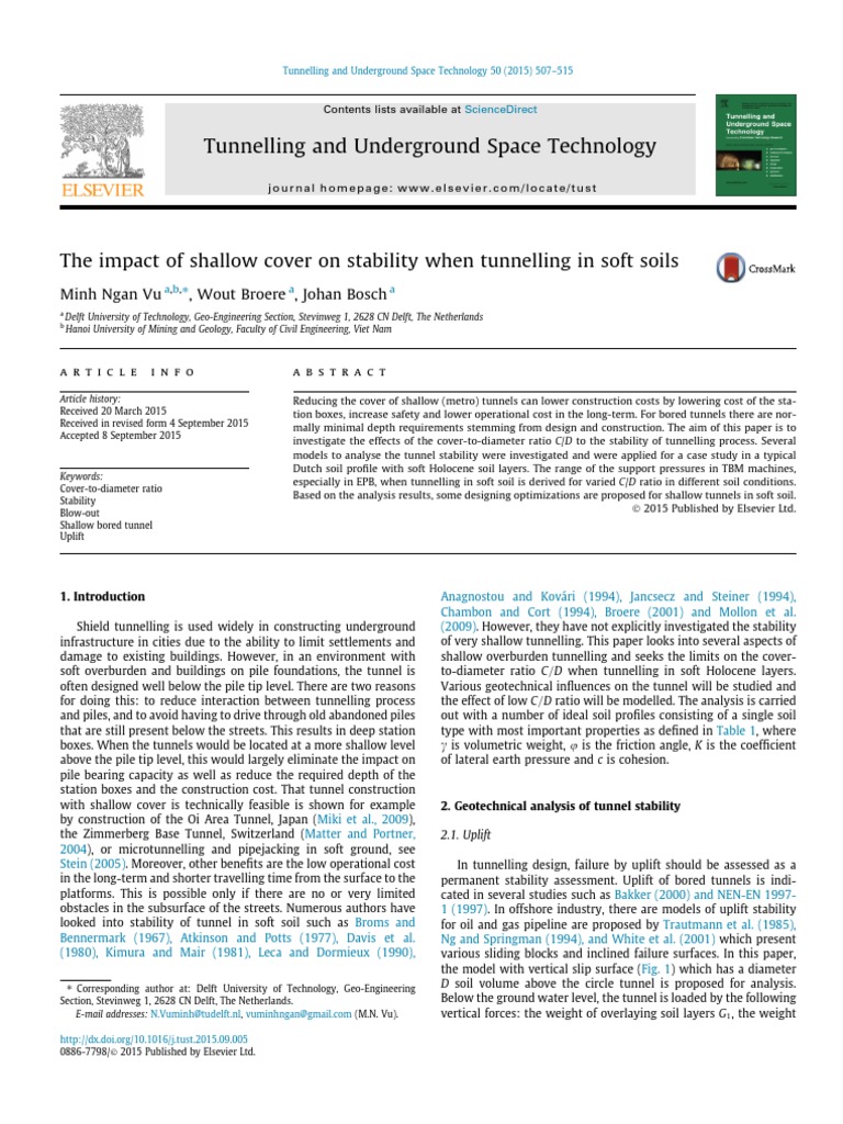 The Impact of Shallow Cover On Stability When Tunnelling in Soft Soils ...