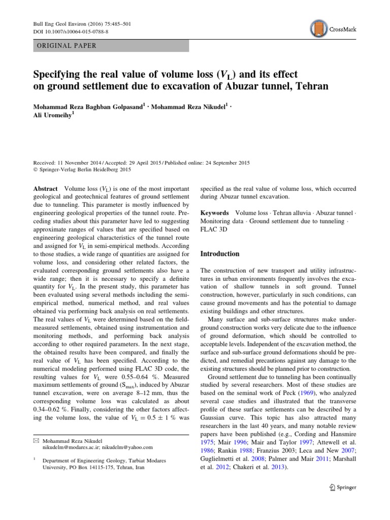 Specifying The Real Value of Volume Loss (VL) and Its Effect | PDF | Geotechnical Engineering ...
