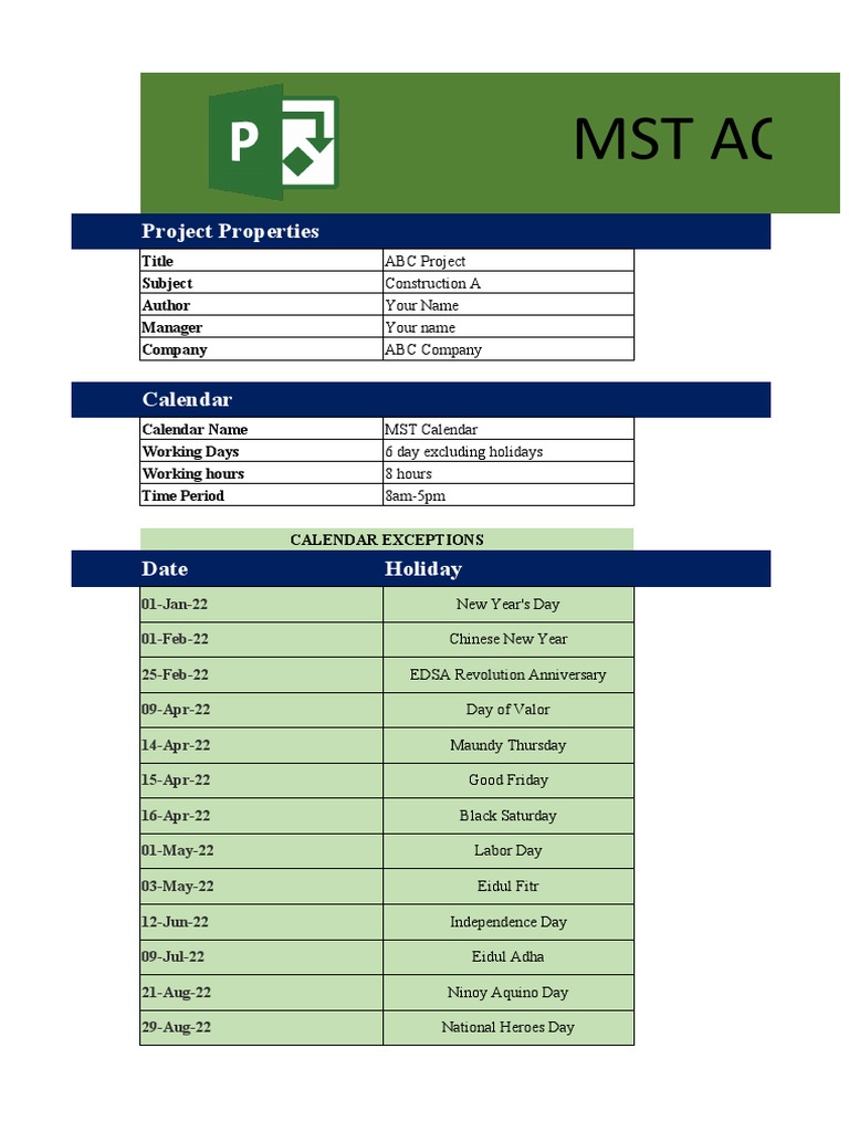 Mst-Microsoft Project Activity | PDF | Festival | Holidays