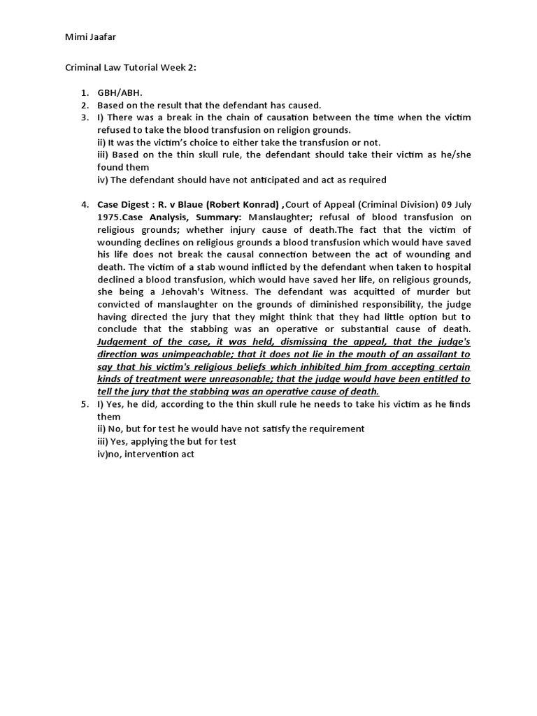 Criminal Law Tutorial Week 2 | PDF