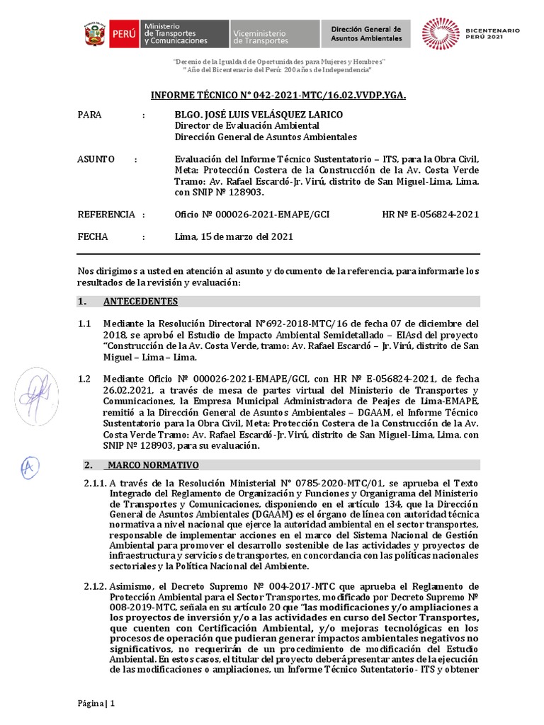 Informe Técnico N 042-2021-Mtc16.02.Vvdp - Yga. Versión Final Con Rev ...