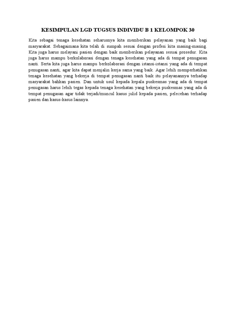 Kesimpulan LGD Tugsus Individu B 1 Kelompok 30 | PDF