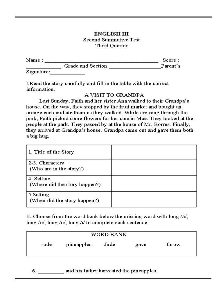 2ND Summative 3RD Quarter ENGLISH | PDF | Fish