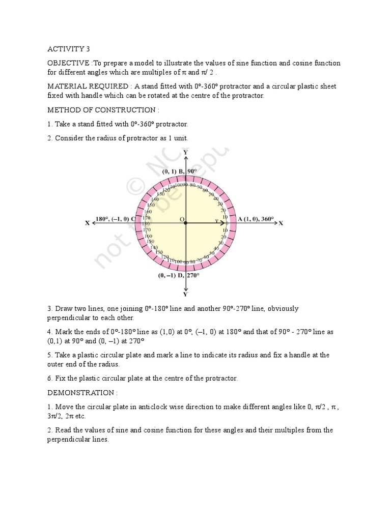 Activity 3 To draw graphs of sin x and cos x | PDF