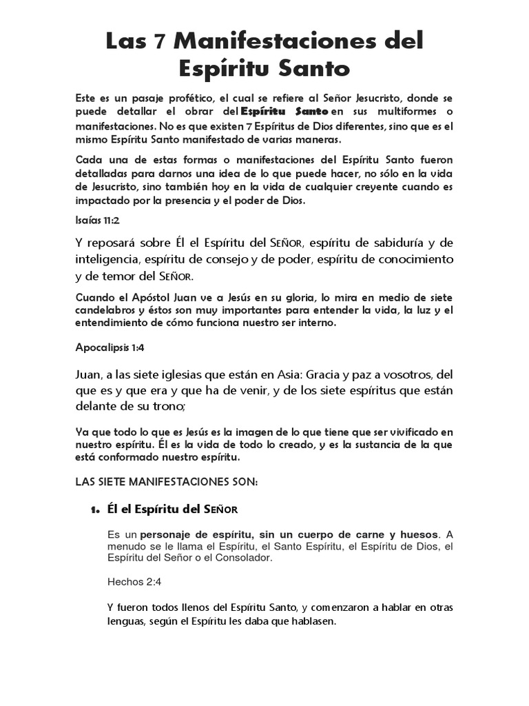 Las 7 Manifestaciones Del Espíritu Santo | PDF | espíritu Santo | Dios