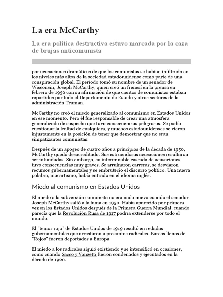 La Era McCarthy | PDF | Joseph Mc Carthy | Gobierno americano