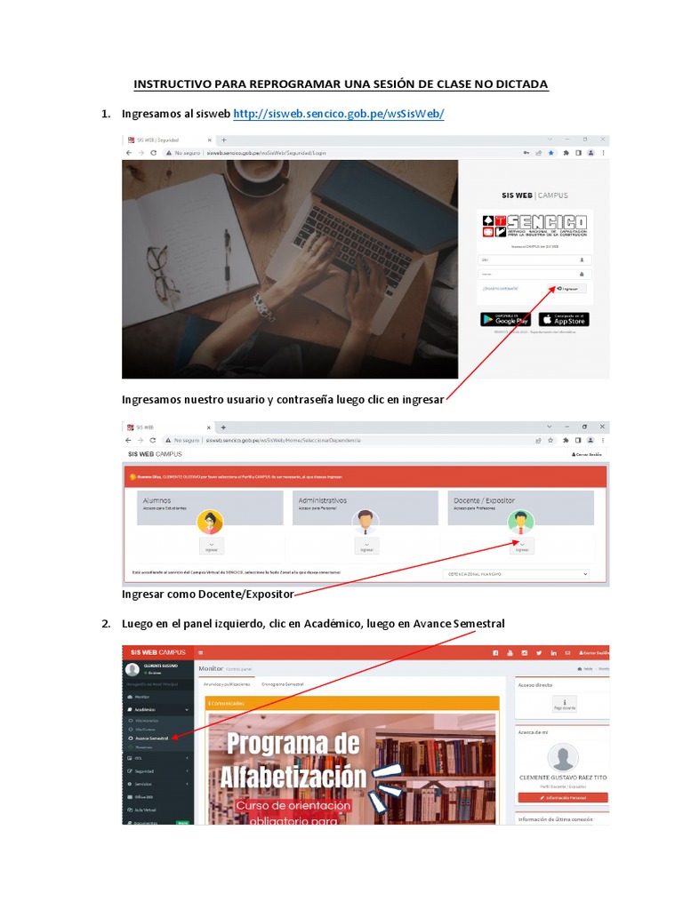 Reprogramar Clase en Sisweb Sencico | PDF