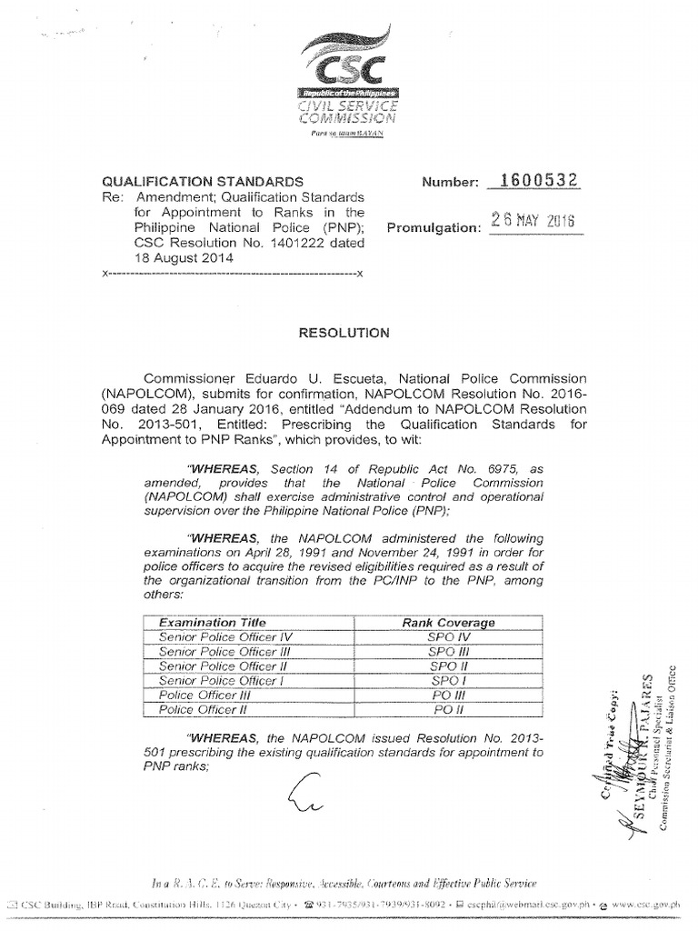 CSC Resolution No. 1600532 | PDF