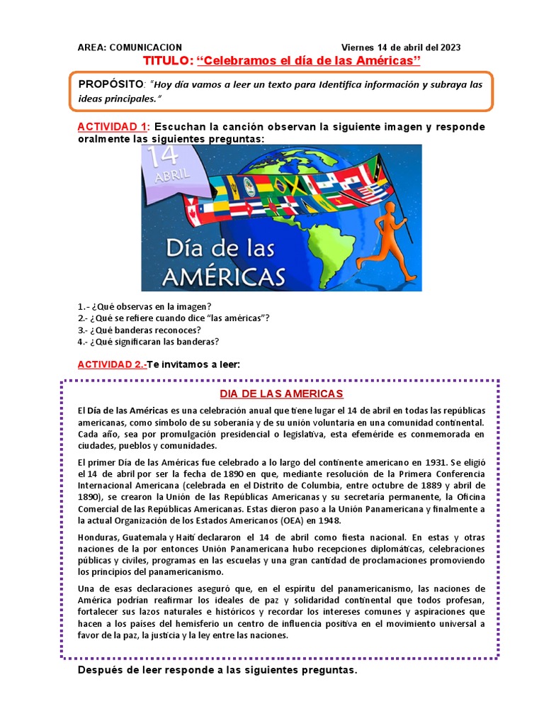 Actividades para el Día de las Américas | PDF | Relaciones Internacionales