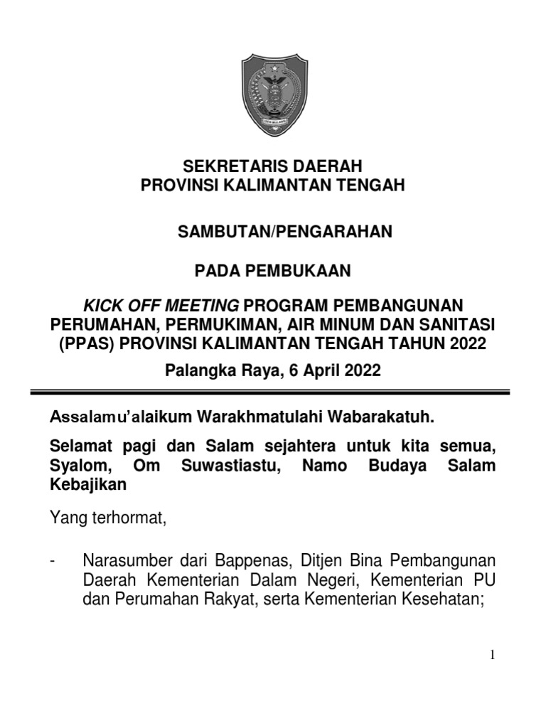 Pembukaan Kick Off Meeting PPAS Kalteng | PDF