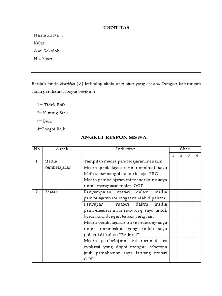 ANGKET RESPON SISWA-1 | PDF