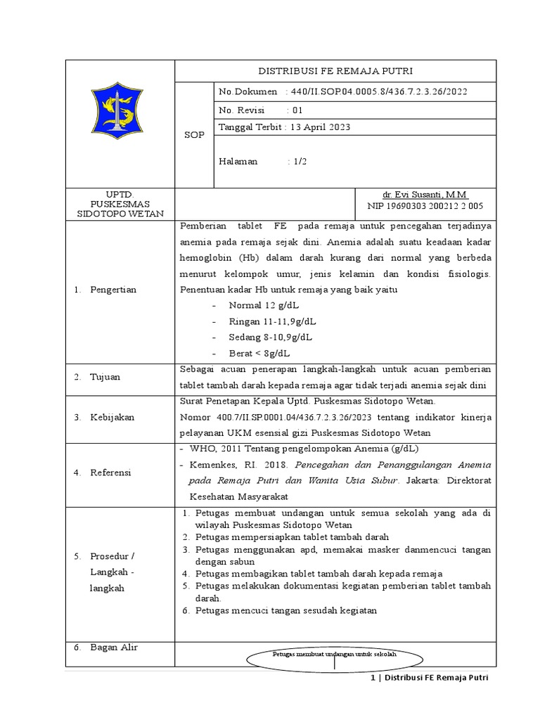Sop Distribusi Fe Remaja Putri Fix Baru | PDF
