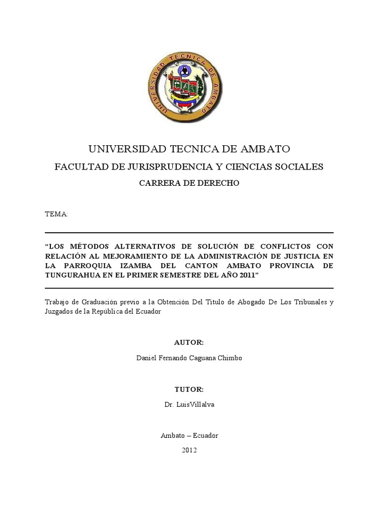 DER 658 2012 Caguana Daniel | PDF | Arbitraje | Mediación
