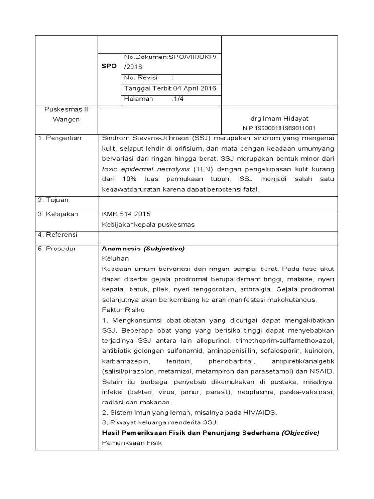 SOP Sindrom Steven Johnson | PDF