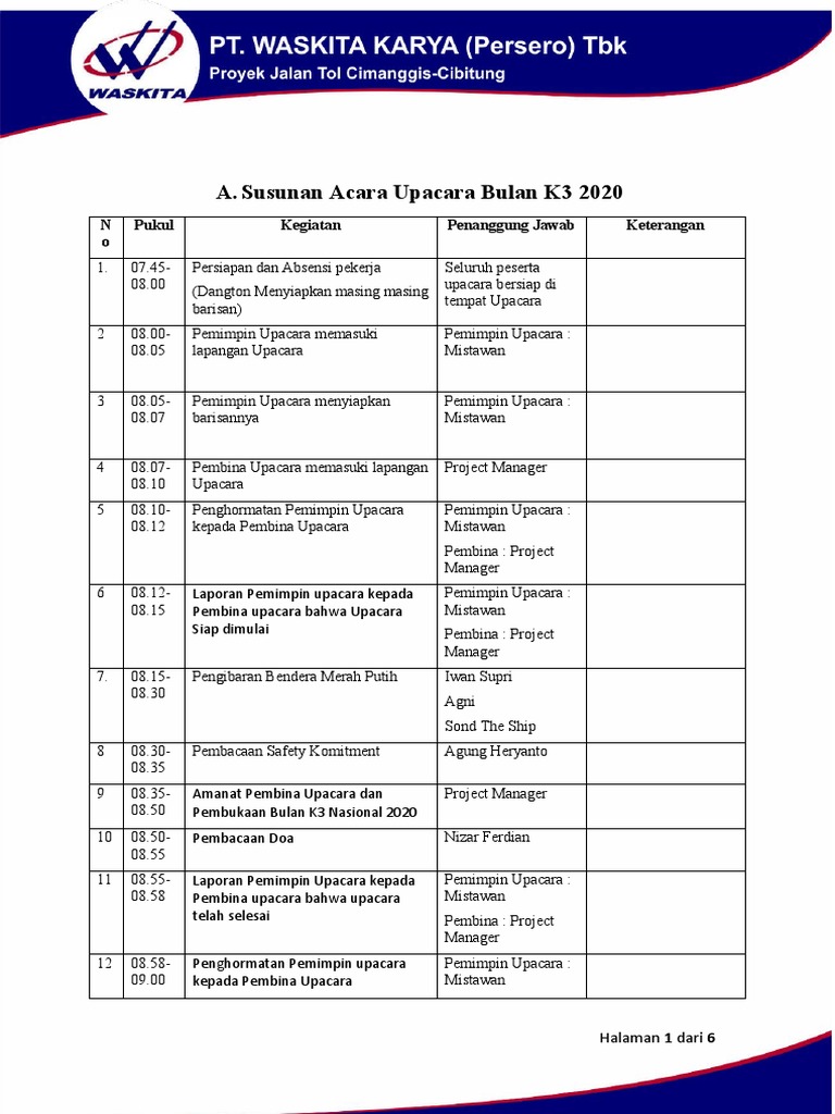 sUSUNAN aCARA bULAN K3 2020 | PDF sUSUNAN aCARA bULAN K3 2020 | PDF