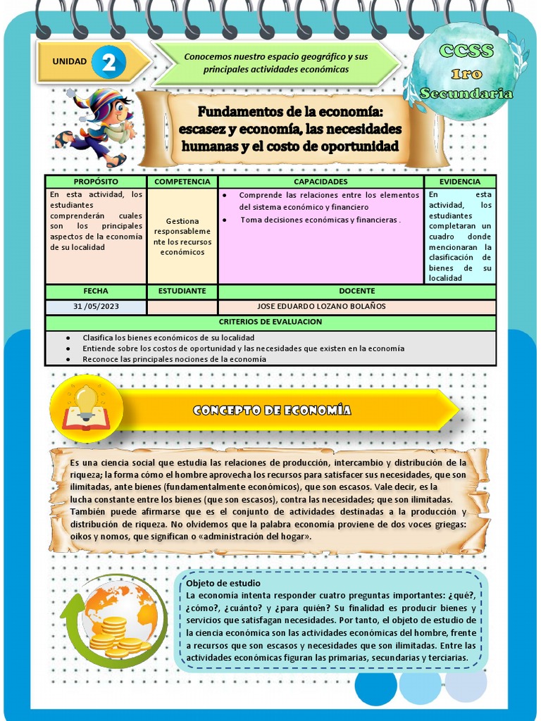 Ficha de Actividad CCSS 1°-Semana 3 | PDF | Ciencias económicas | Bienes