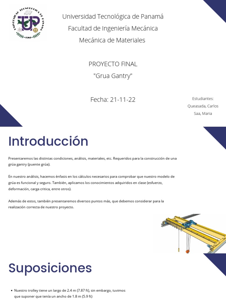 Universidad Tecnológica de Panam Facultad de Ingeniería Mecánica Mecánica de Materiales PROYECTO ...