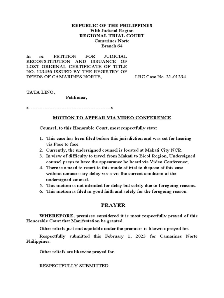 Motion for Video Conference Hearing | PDF | Government Institutions ...