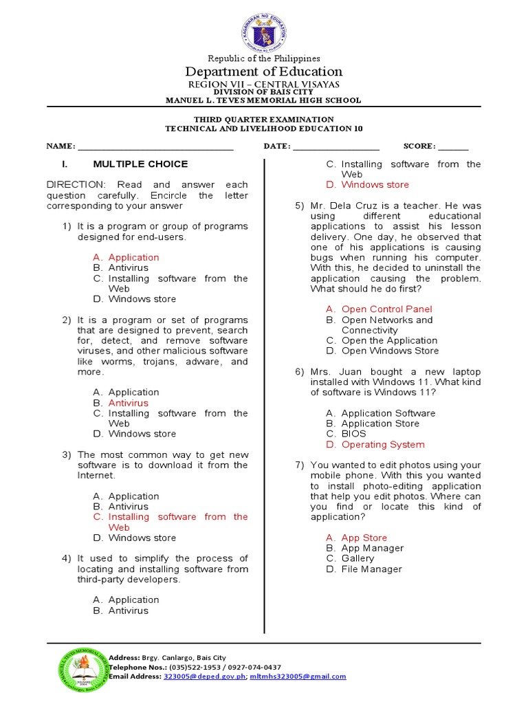 Third Quarter Examination in Tle 10 | PDF | Antivirus Software | Malware