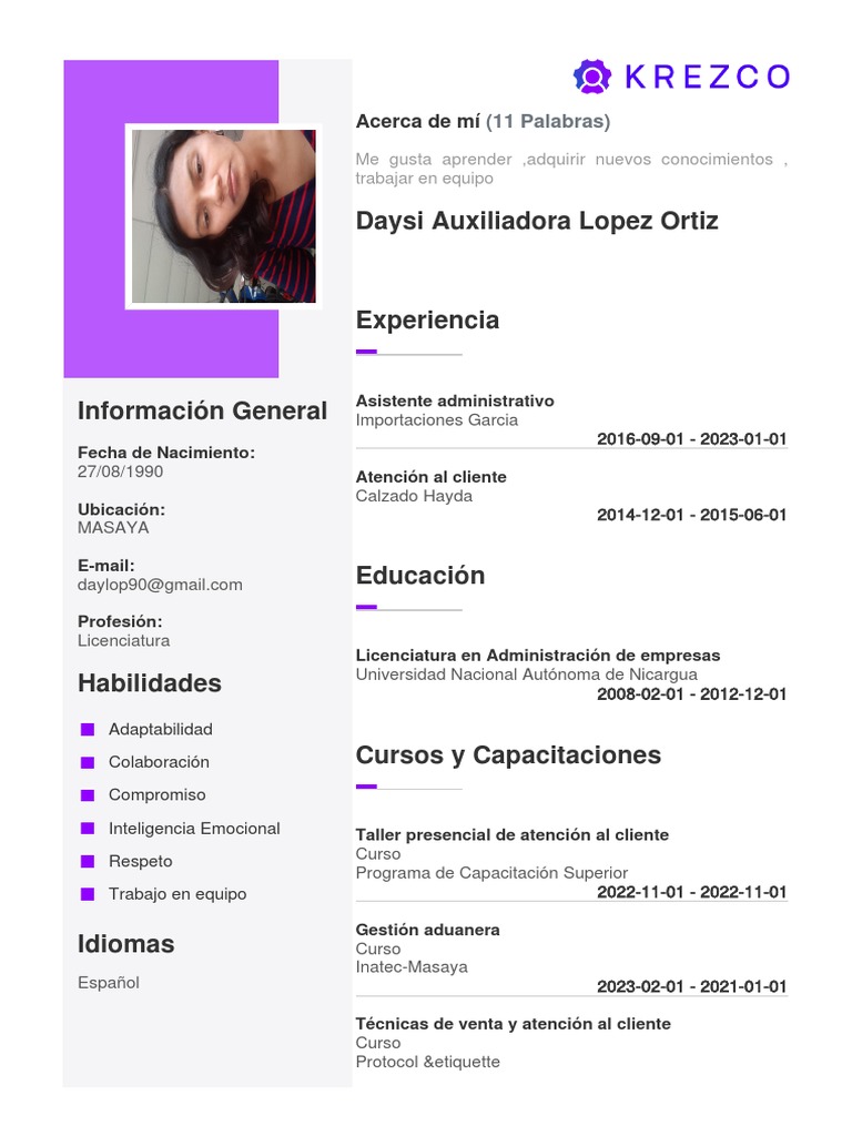 CV - Daysi Auxiliadora Lopez Ortiz | PDF | Negocios