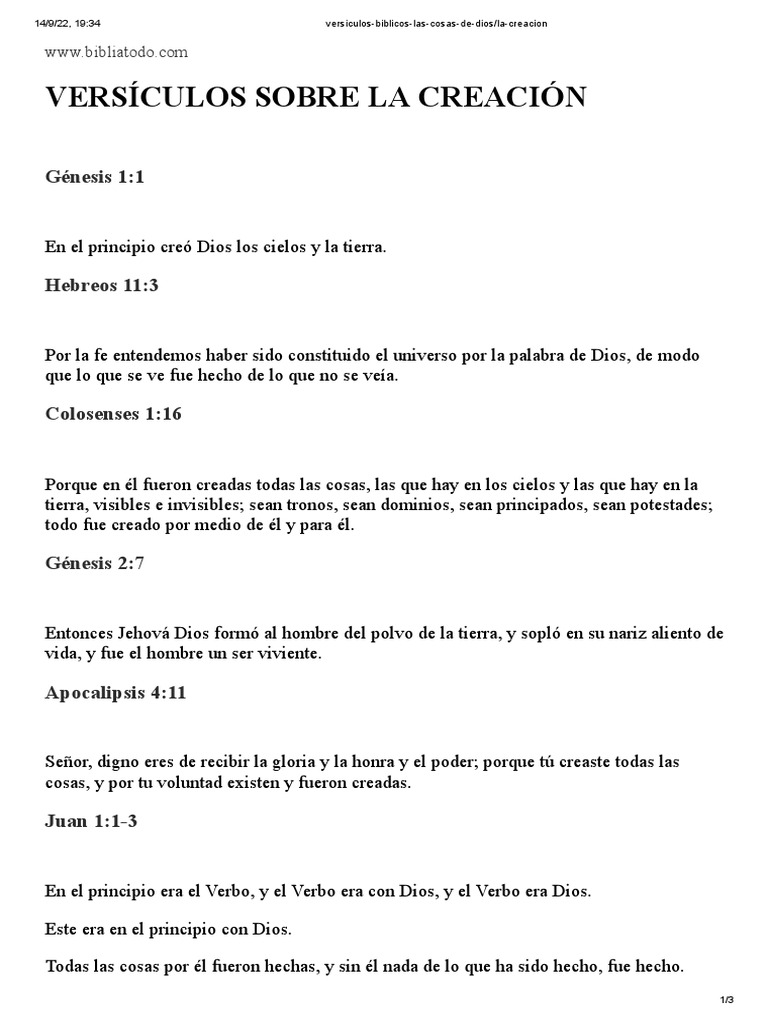 Versiculos Biblicos Las Cosas de Dios - La Creacion | PDF | Narrativa de la creación del Génesis ...