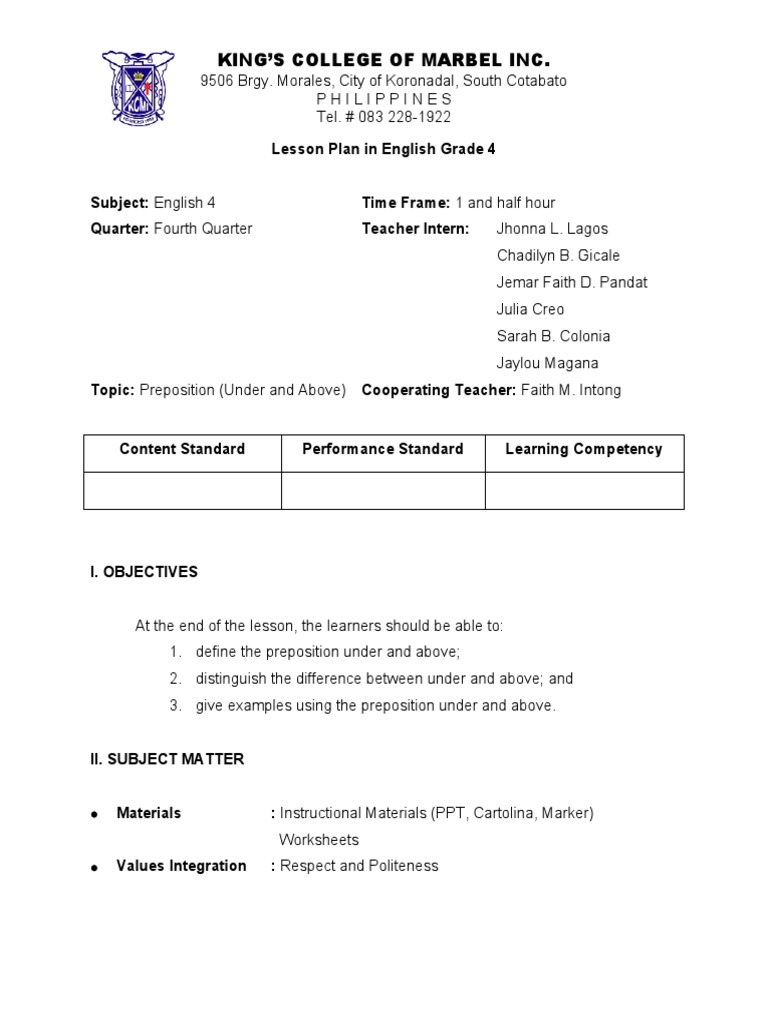 Lesson Plan in English Grade 4 TTL | PDF | Lesson Plan | Education Theory