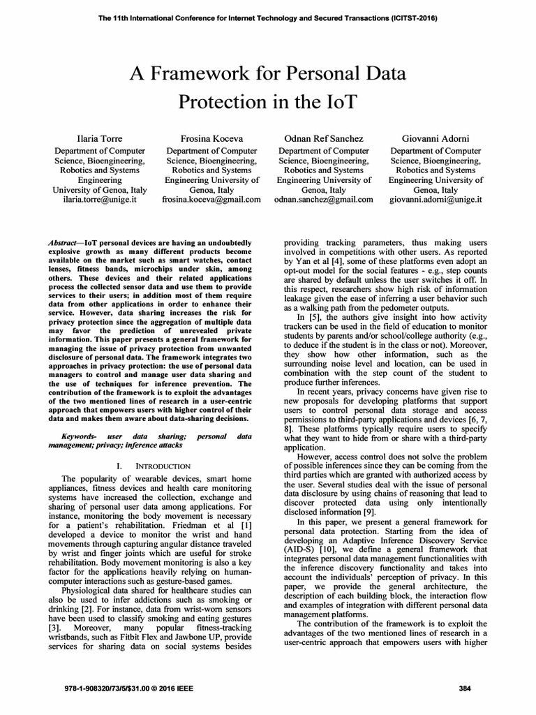 A Framework For Personal Data Protection in The IoT | PDF | Privacy ...