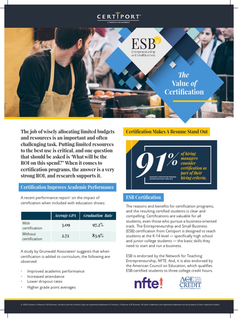 ESB - Value of Certification | PDF | Entrepreneurship | Business
