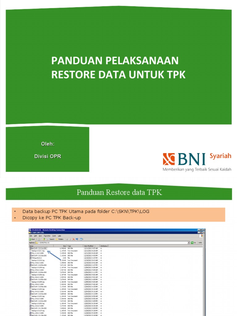 Panduan Pelaksanaan Restore Data TPK | PDF