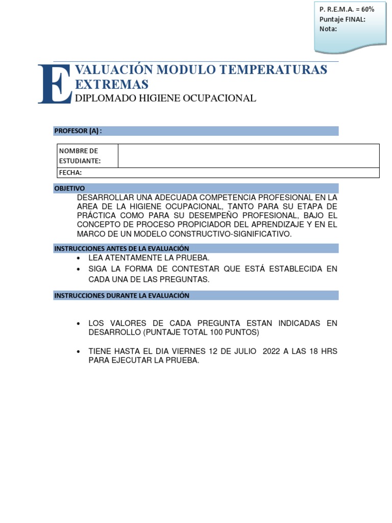 Prueba Modulo Temperaturas Extremas 2022 | PDF