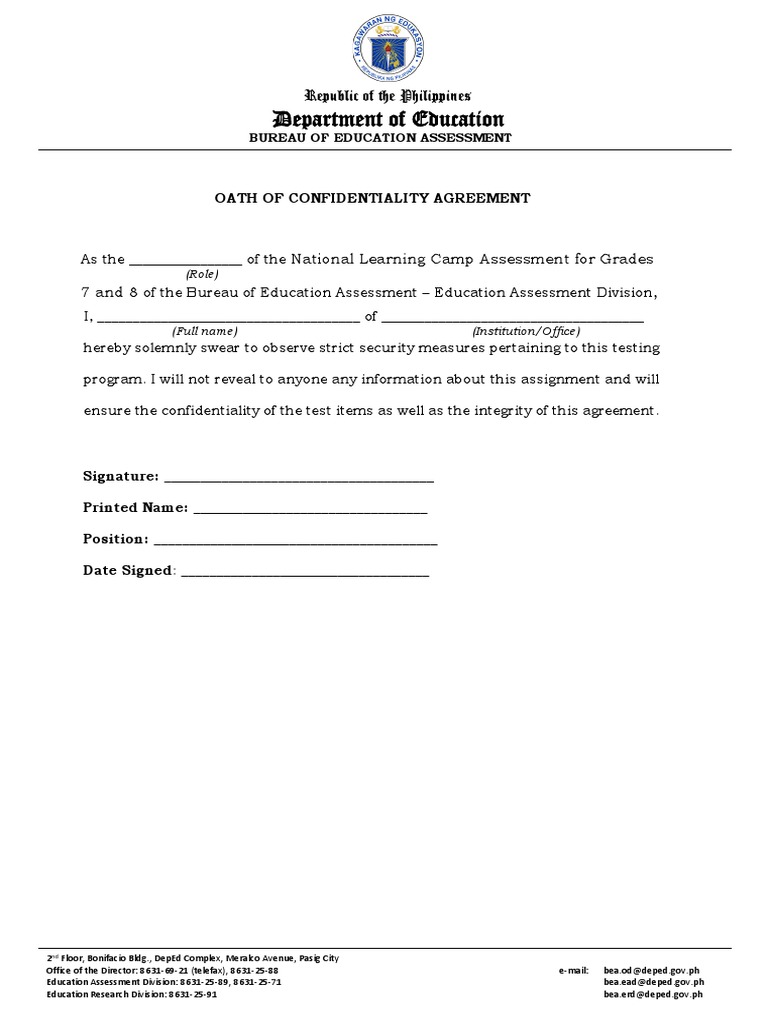 Confidentiality Agreement Form For Testing Personnel | PDF