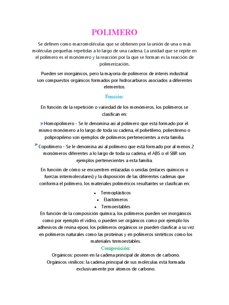 POLIMERO | PDF | Polímeros | Compuestos orgánicos