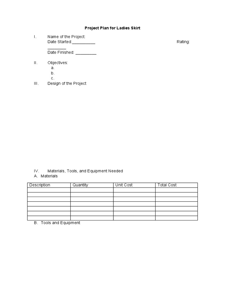 Project Plan For Ladies Skirt | PDF | Art