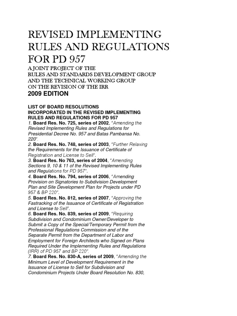 Revised Implementing Rules and Regulations For PD 957: 2009 EDITION | PDF | Sanitary Sewer ...