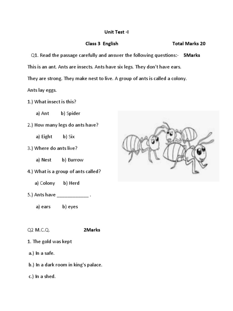 Unit Test 1 Class 3 English | PDF