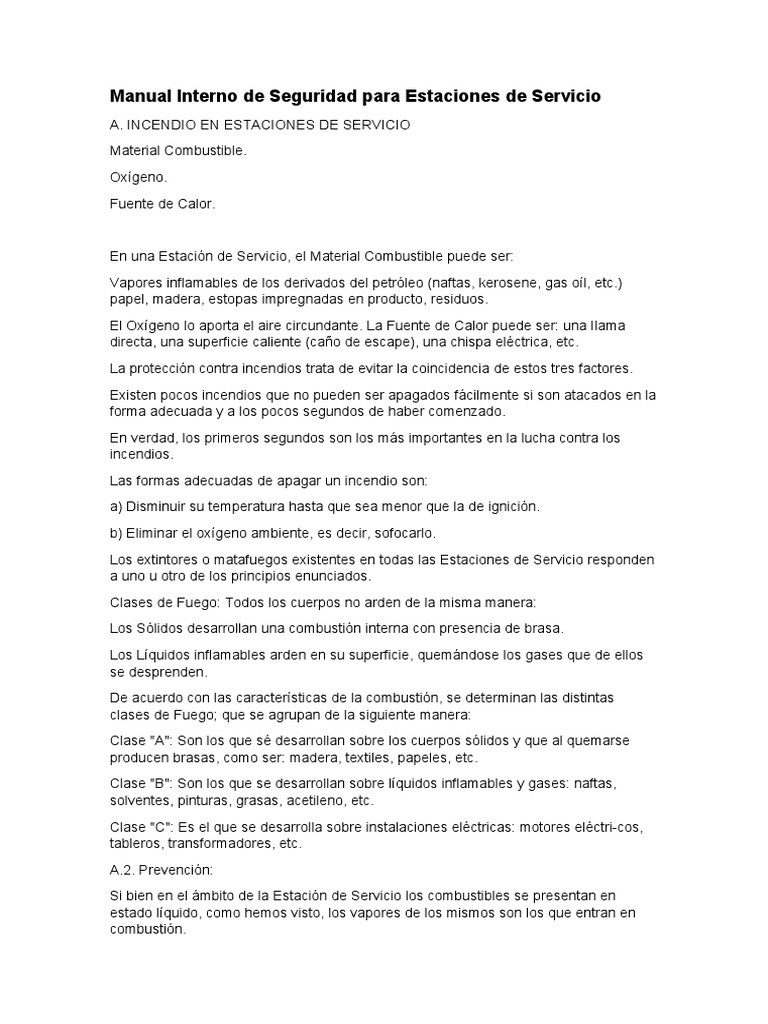 Manual Interno De Seguridad Para Estaciones De Servicio Pdf