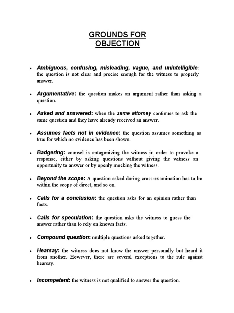 Grounds For Objection | PDF