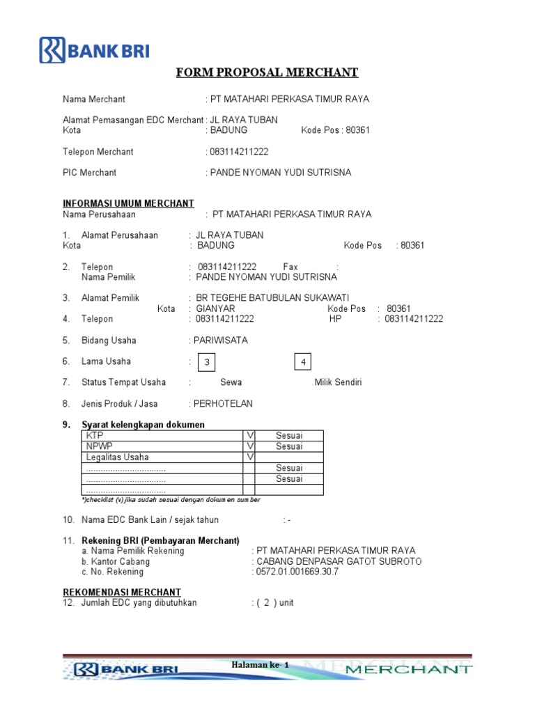 Form Proposal Merchant | PDF