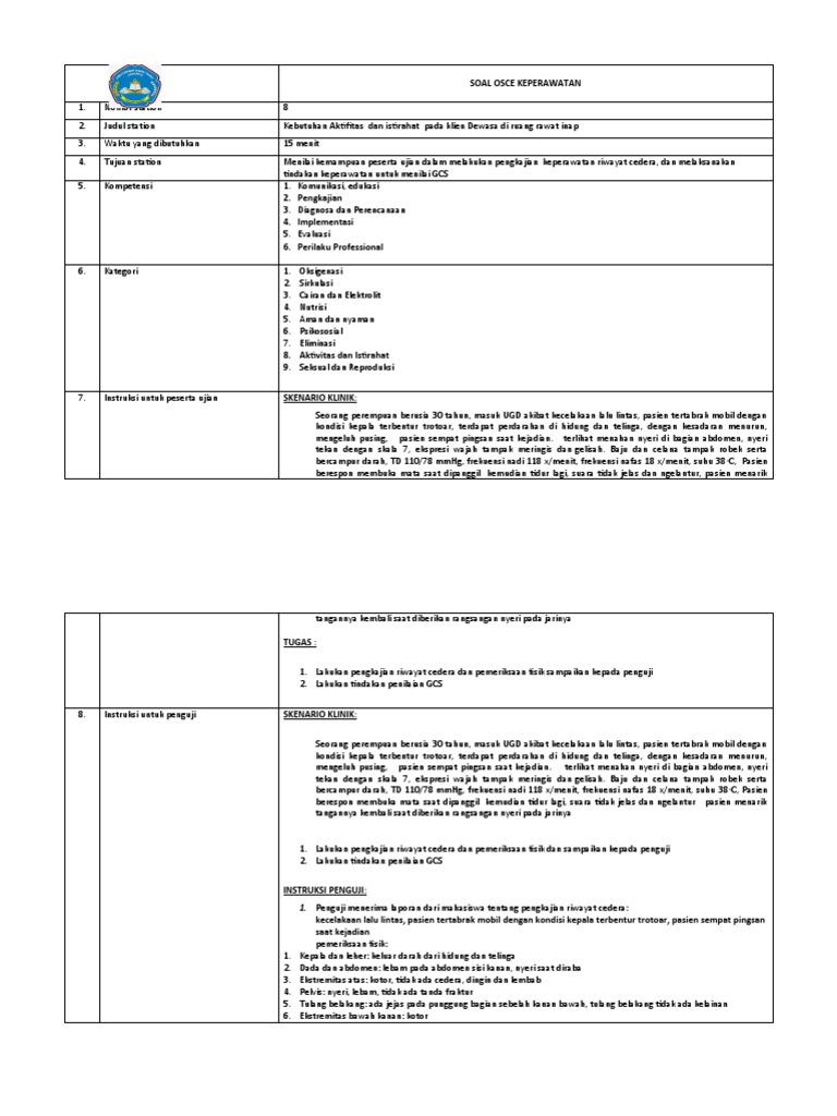 SOAL OSCE Aktifitas Dan Istirahat Penilaian GCS | PDF