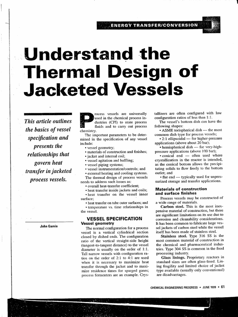 1999 Jacketed Vessels Thermal Design | PDF