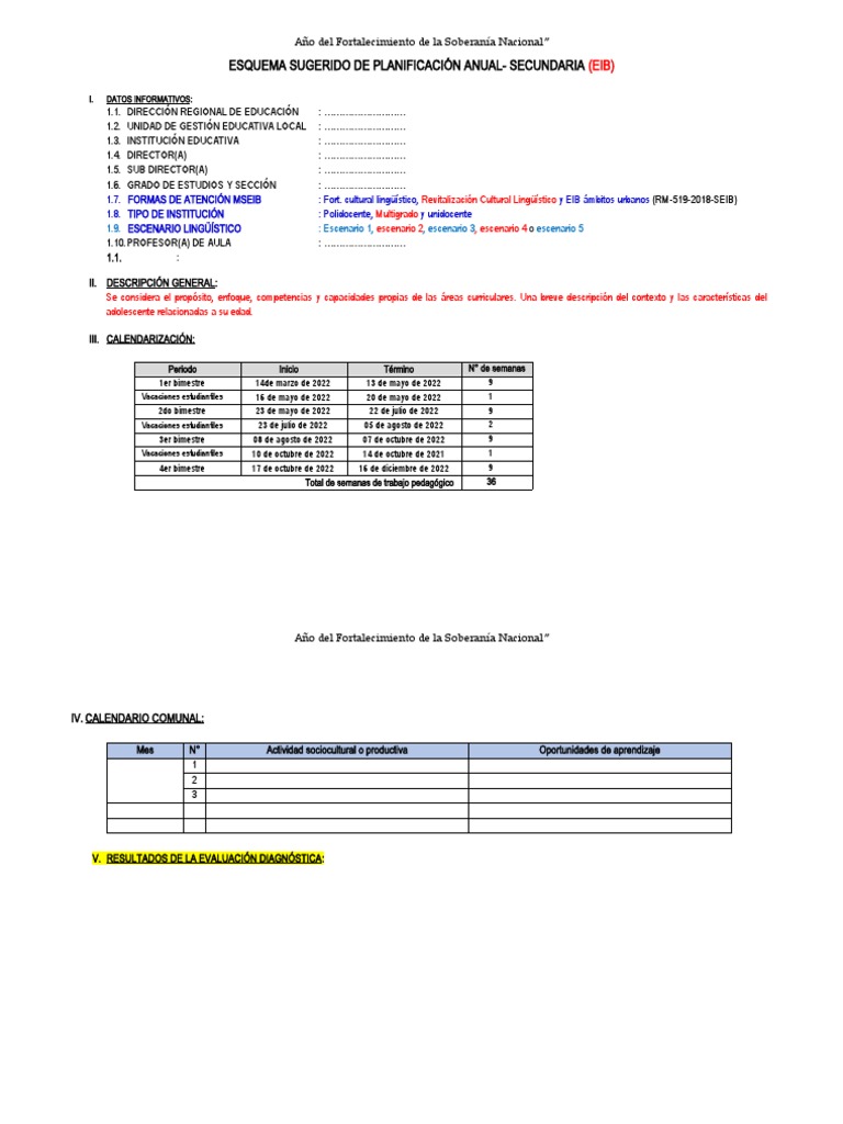Planificación Anual Secundaria ESQUEMA | PDF | Evaluación | Aprendizaje