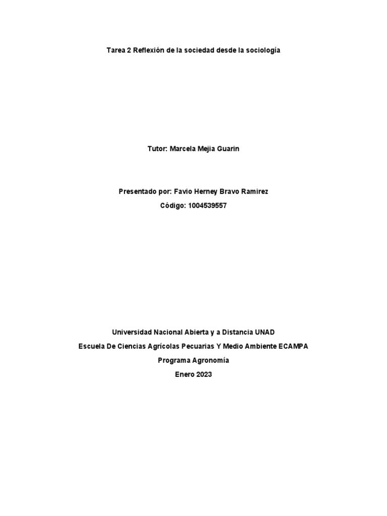 Tarea 2 Reflexión de La Sociedad Desde La Sociología | PDF