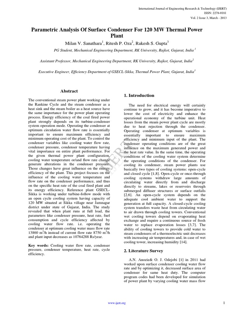 Parametric Analysis of Surface Condenser For 120 MW Thermal Power Plant ...