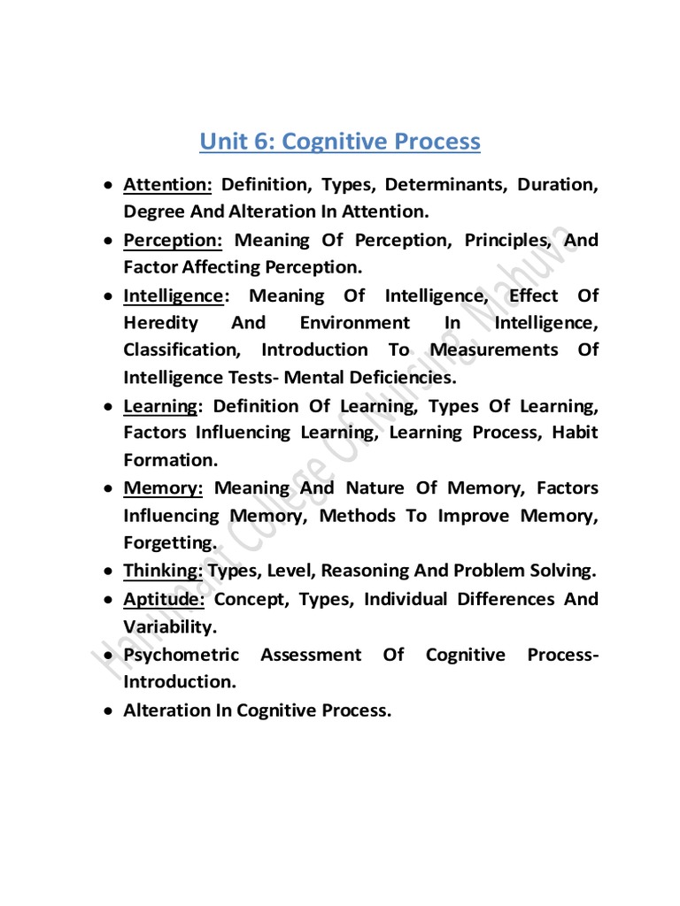 Unit 6 Cognitive Process | PDF | Wechsler Adult Intelligence Scale | Perception
