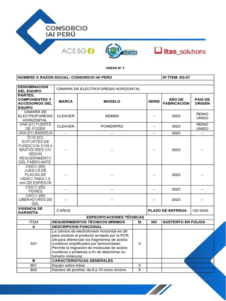 Ficha Tecnica Camara de Electroforesis | PDF | Electroforesis | Química