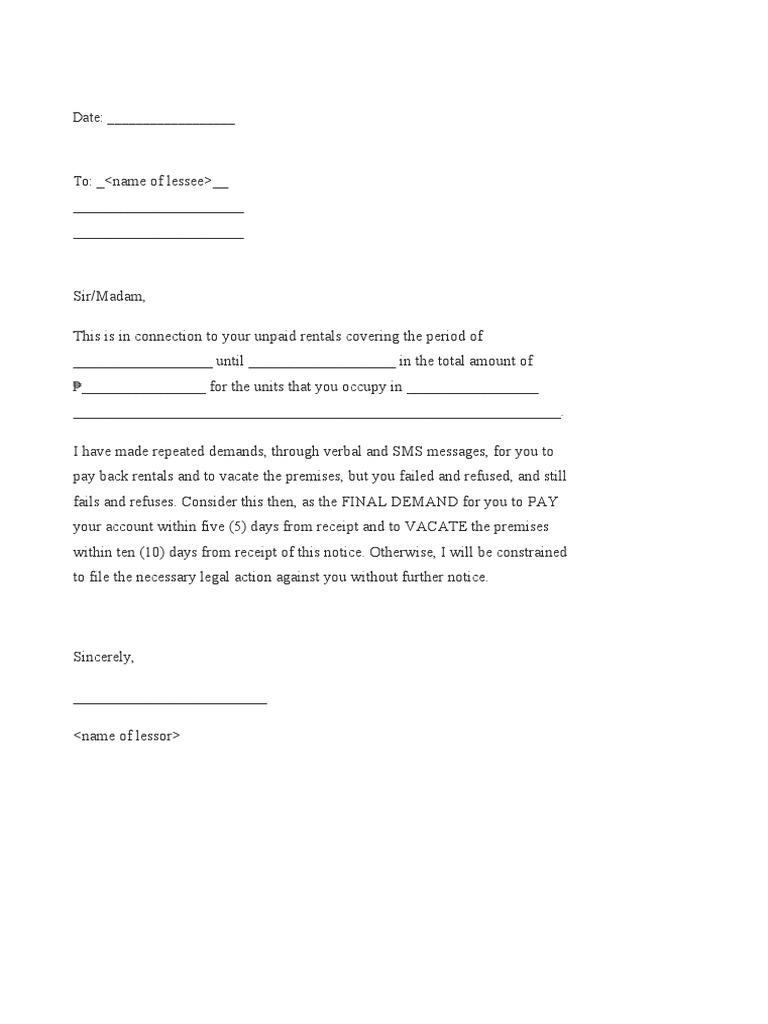 Sample Rental Demand Letter | PDF