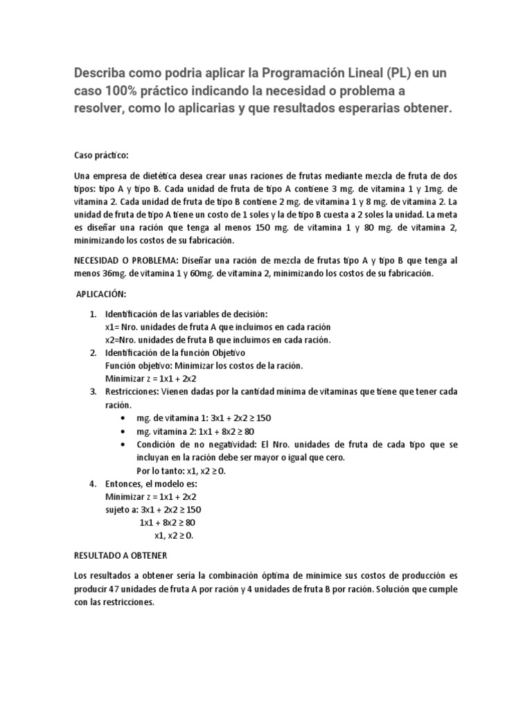 Aplicación de Programación Lineal en Dietética | PDF | Programación lineal