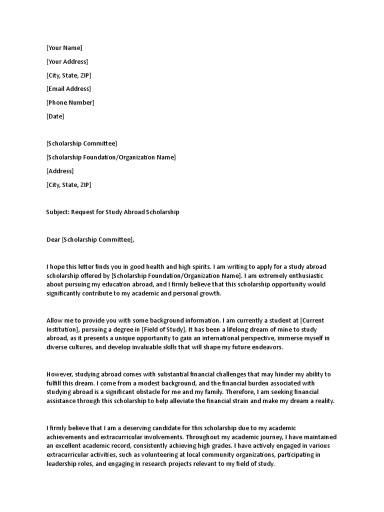 Study Abroad Scholarship Request Letter | PDF | International Student ...