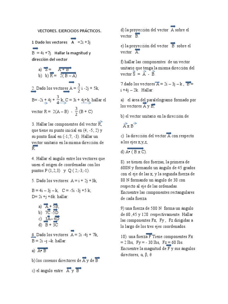Vectores Ejercicios | PDF | Vector Euclidiano | Espacio